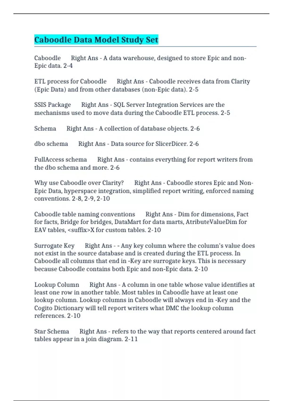 Caboodle Data Model Study Set - CDW110 - Stuvia US