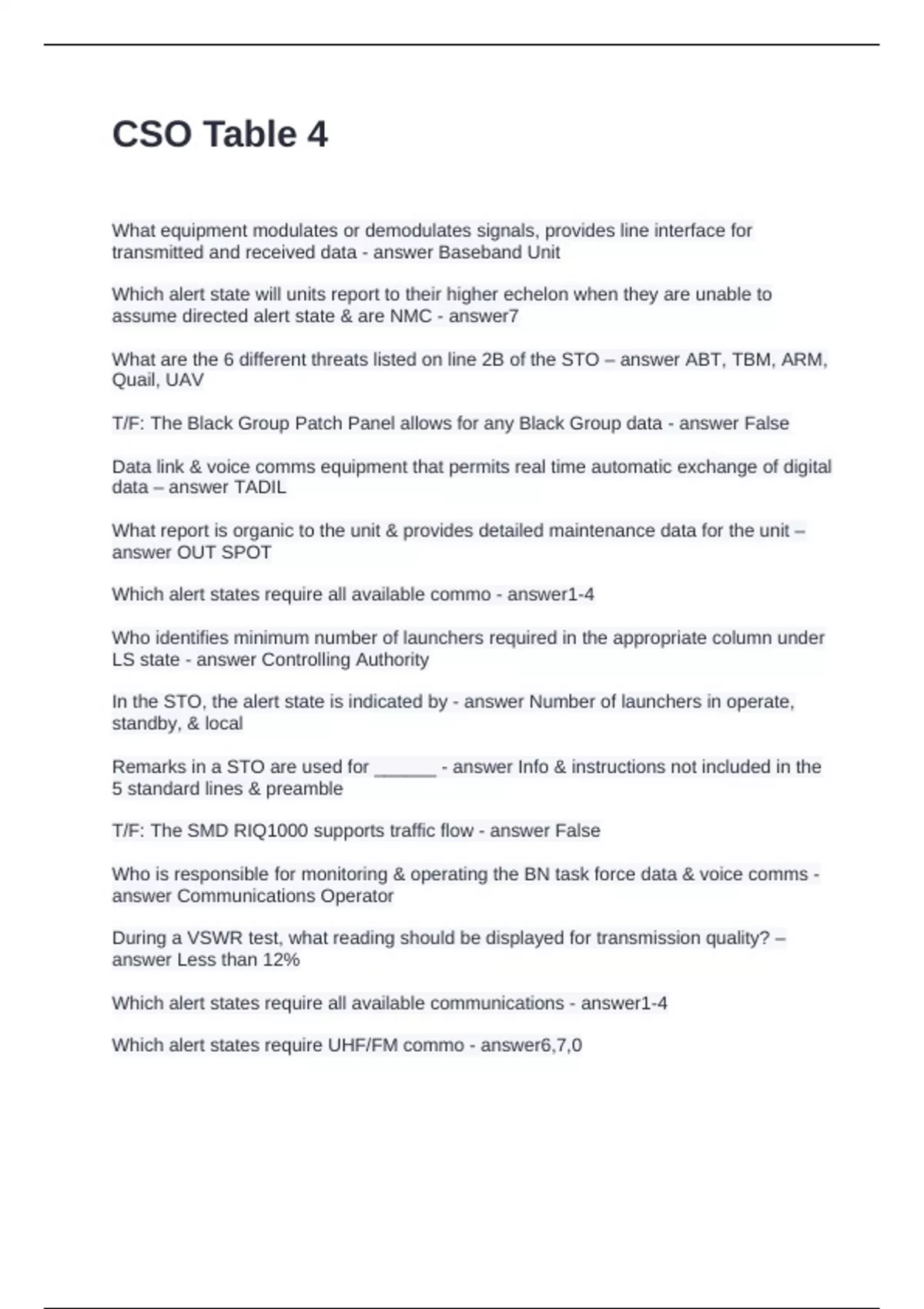 CSO Table 4 Questions and Answers 2025 - CSO - Stuvia US