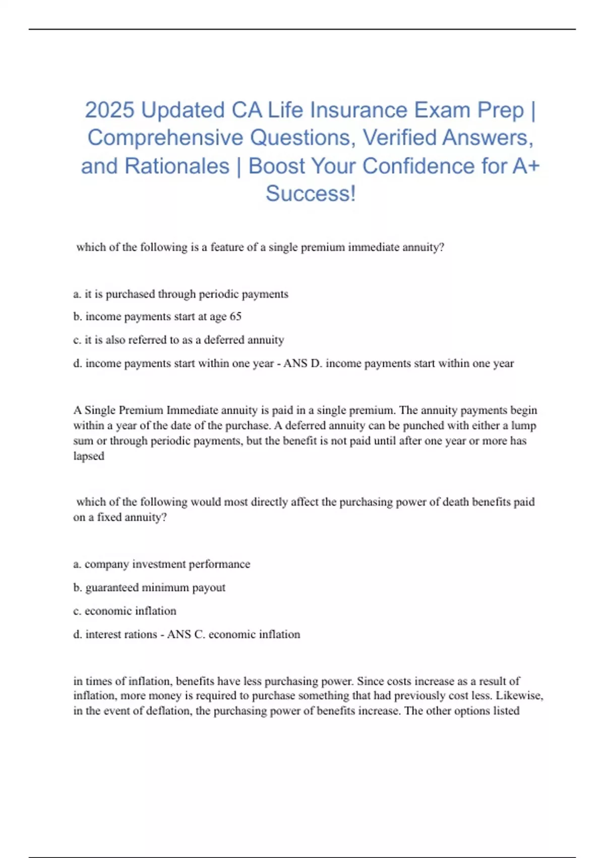 2025 Updated CA Life Insurance Exam Prep | Comprehensive Questions ...