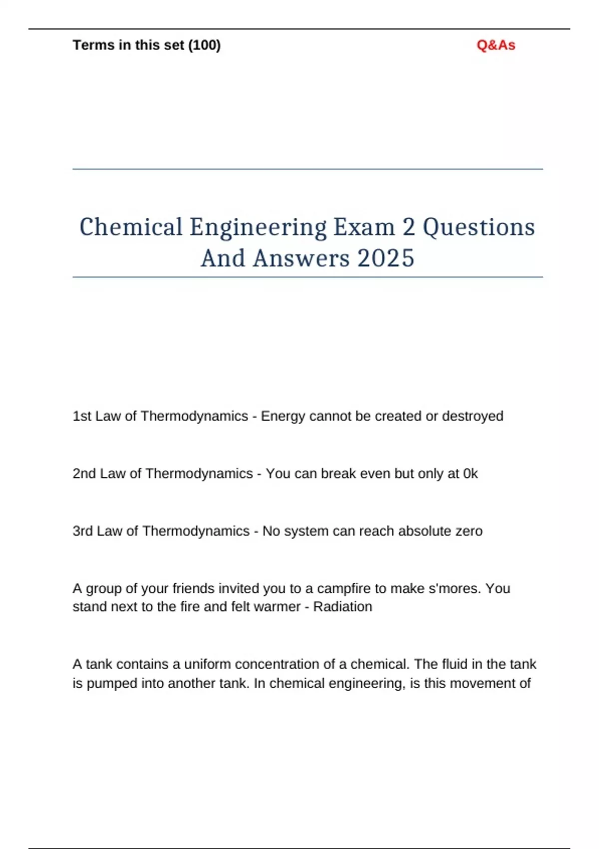 Chemical Engineering Exam 2 Questions And Answers 2025 - Chemical engg ...