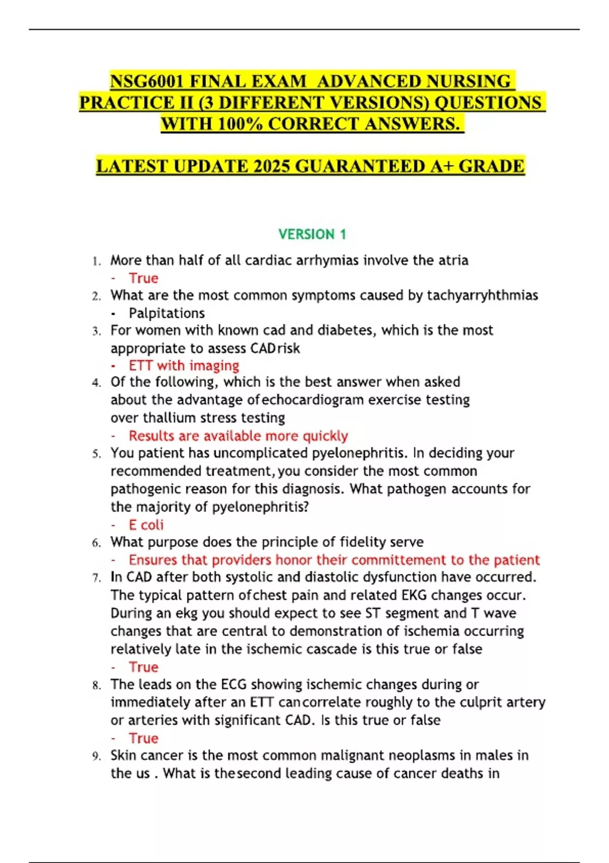 NSG6001 FINAL EXAM ADVANCED NURSING PRACTICE II (3 DIFFERENT VERSIONS) QUESTIONS WITH 100% ...