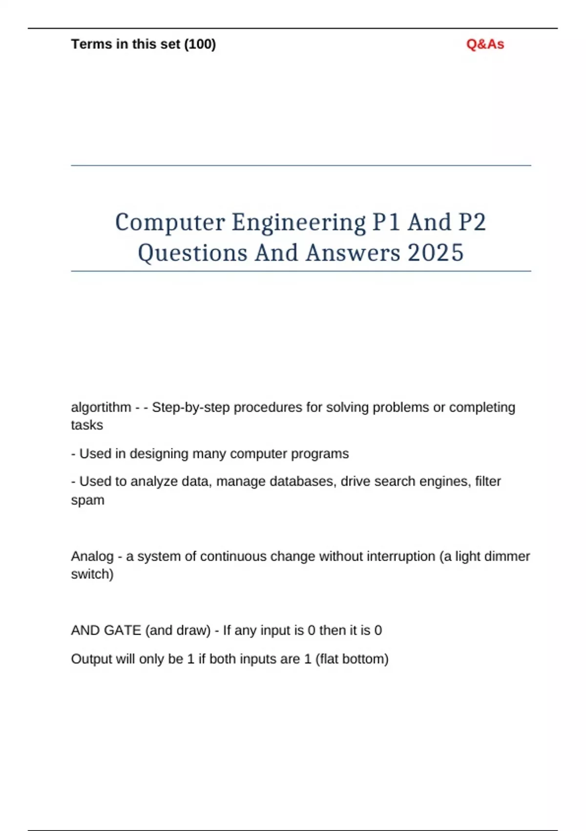 Computer Engineering P1 And P2 Questions And Answers 2025 - Computer engg - Stuvia US