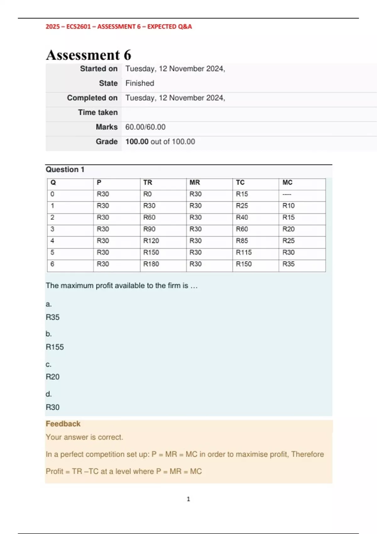 2025 - ECS2601 - ASSESSMENT 6 - QUESTIONS AND ANSWERS - SEMESTER 1 ...