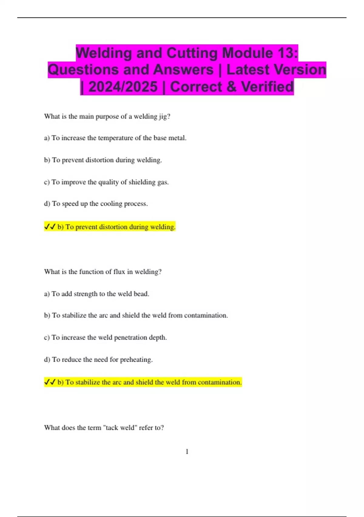 Welding and Cutting Module 13: Questions and Answers | Latest Version ...