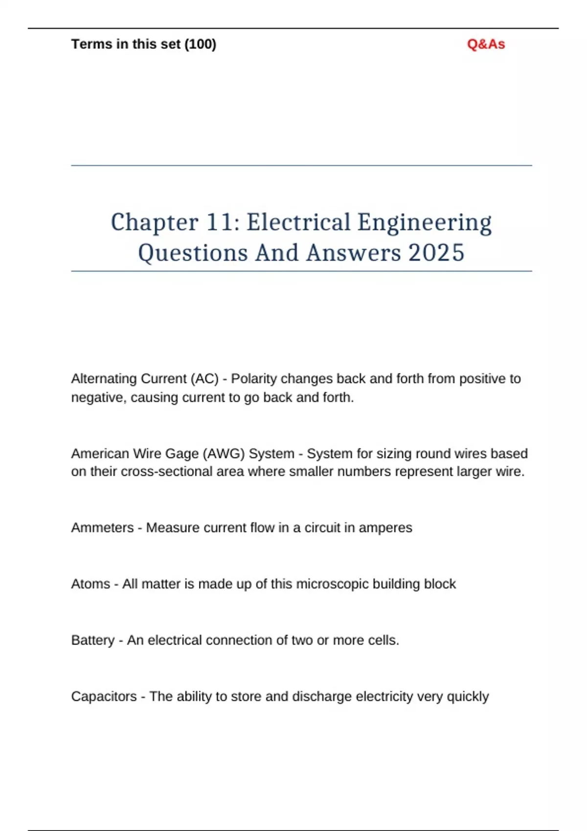 Chapter 11 Electrical Engineering Questions And Answers 2025 ...
