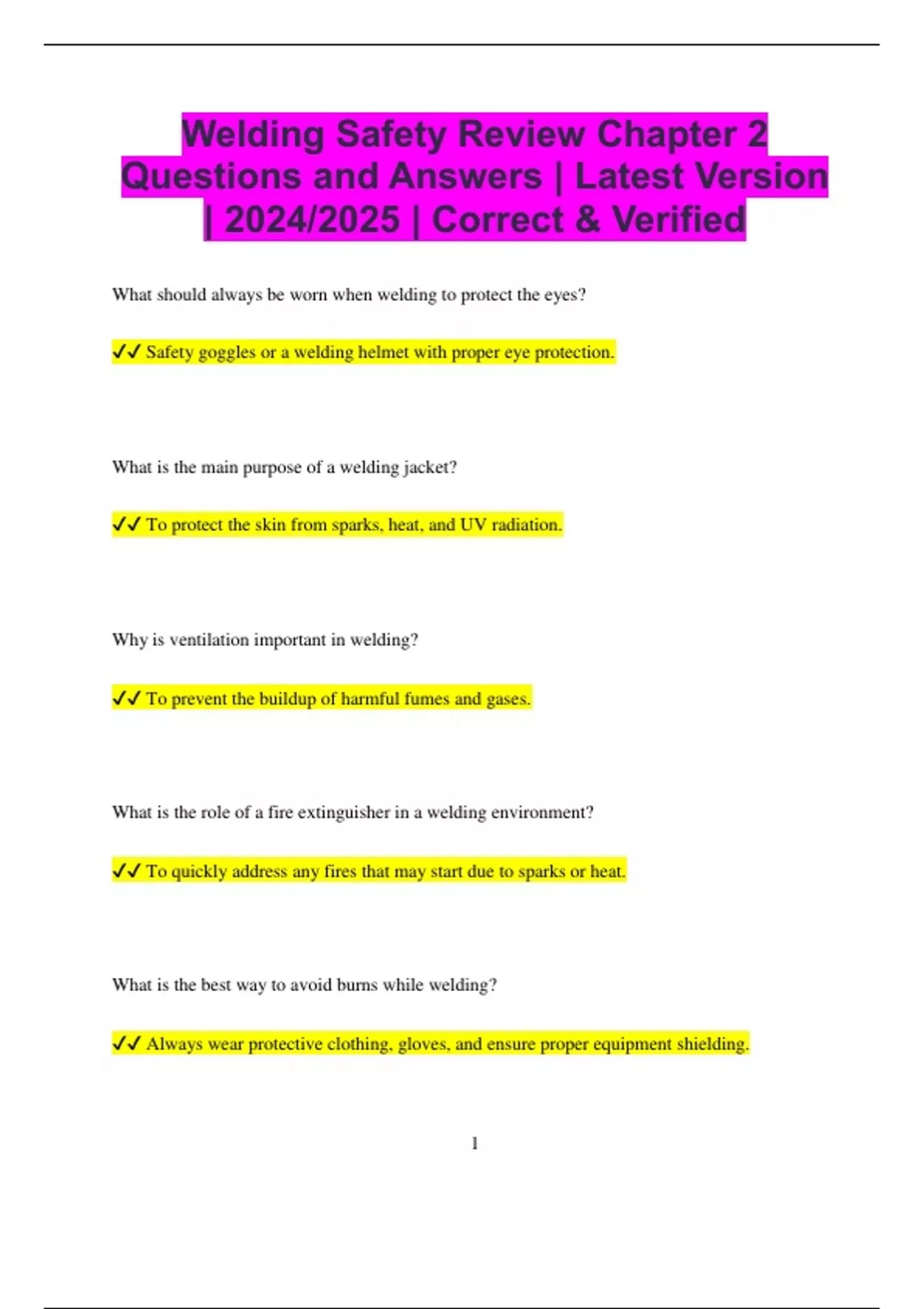 Welding Safety Review Chapter 2 Questions and Answers | Latest Version ...