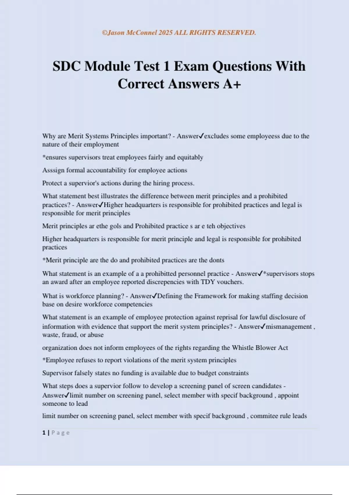 SDC Module Test 1 Exam Questions With Correct Answers A+ - SDC - Stuvia US