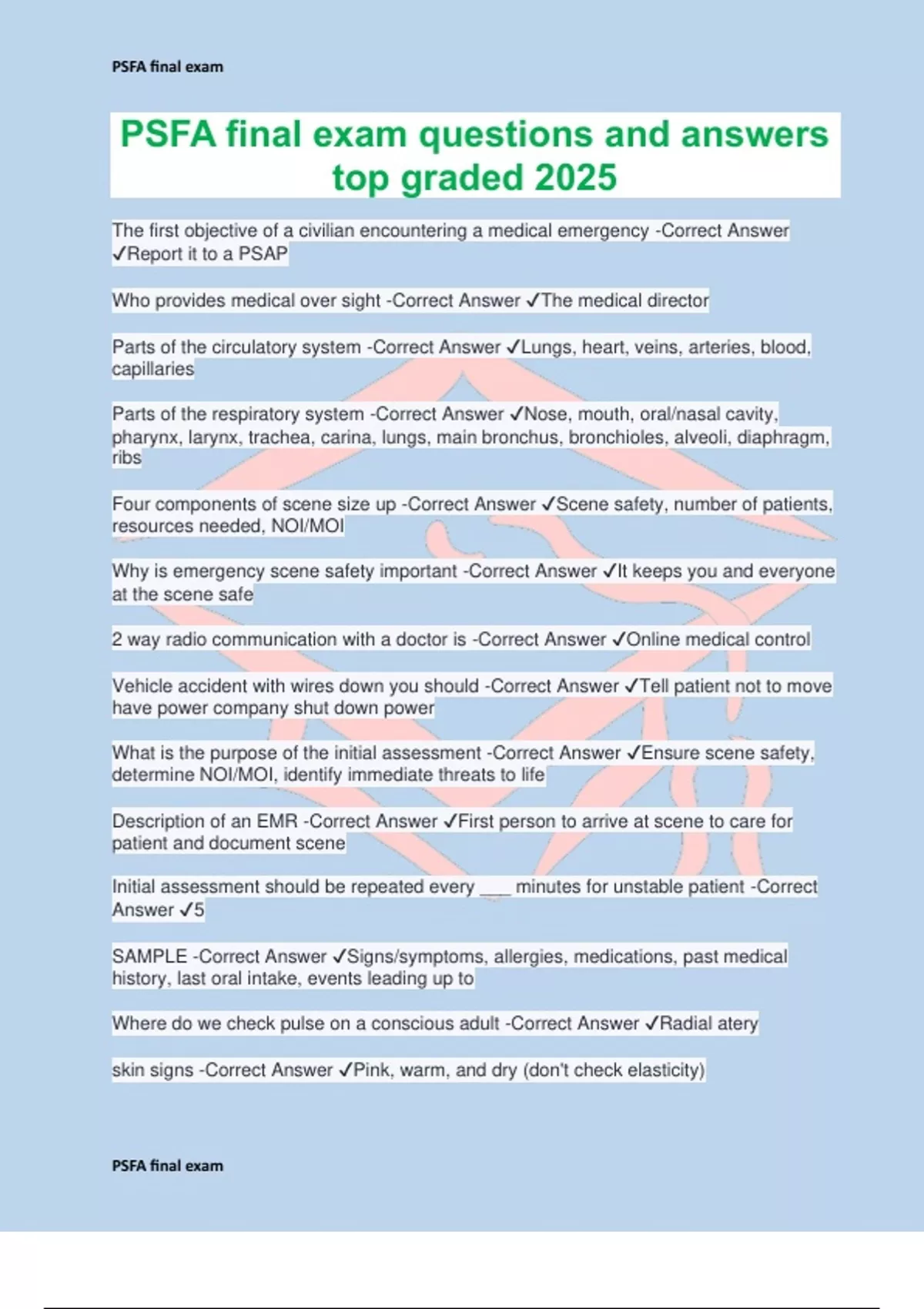 PSFA final exam questions and answers top graded 2025 - PSFA - Stuvia US