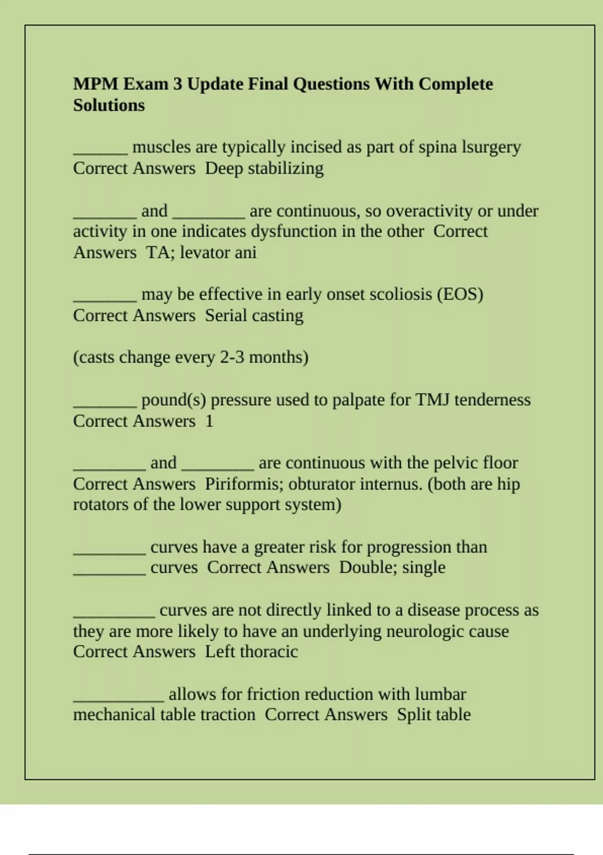 MPM Exam 3 Update Final Questions With Complete Solutions - MPM - Stuvia US