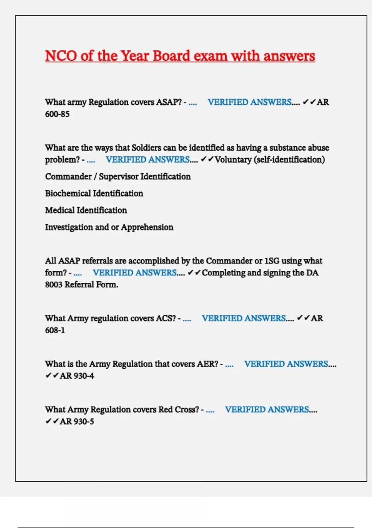 NCO of the Year Board exam with answers - NCO - Stuvia US