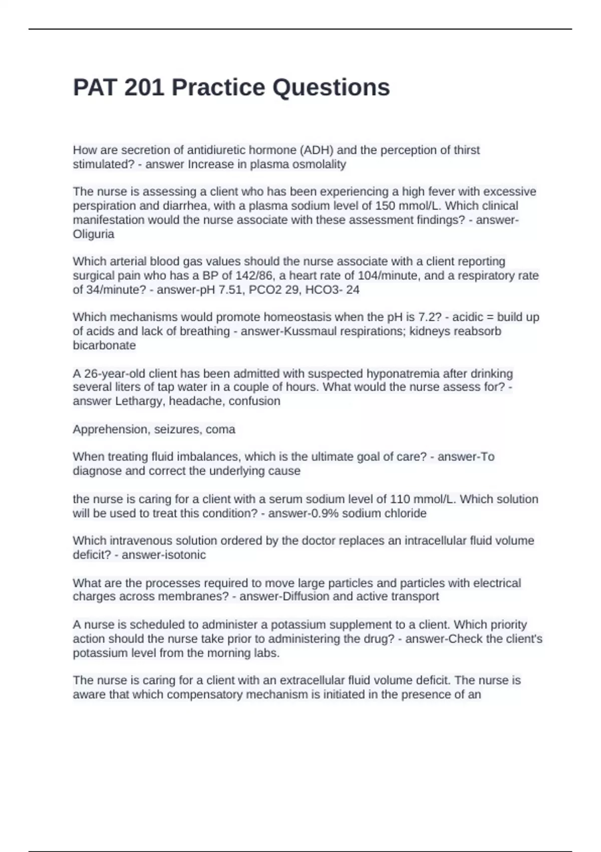 PAT 201 Practice Questions and Answers 2025 - PAT - Stuvia US