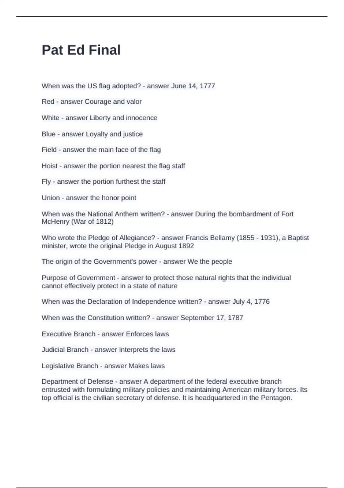 Pat Ed Final Questions and Answers 2025 - PAT - Stuvia US