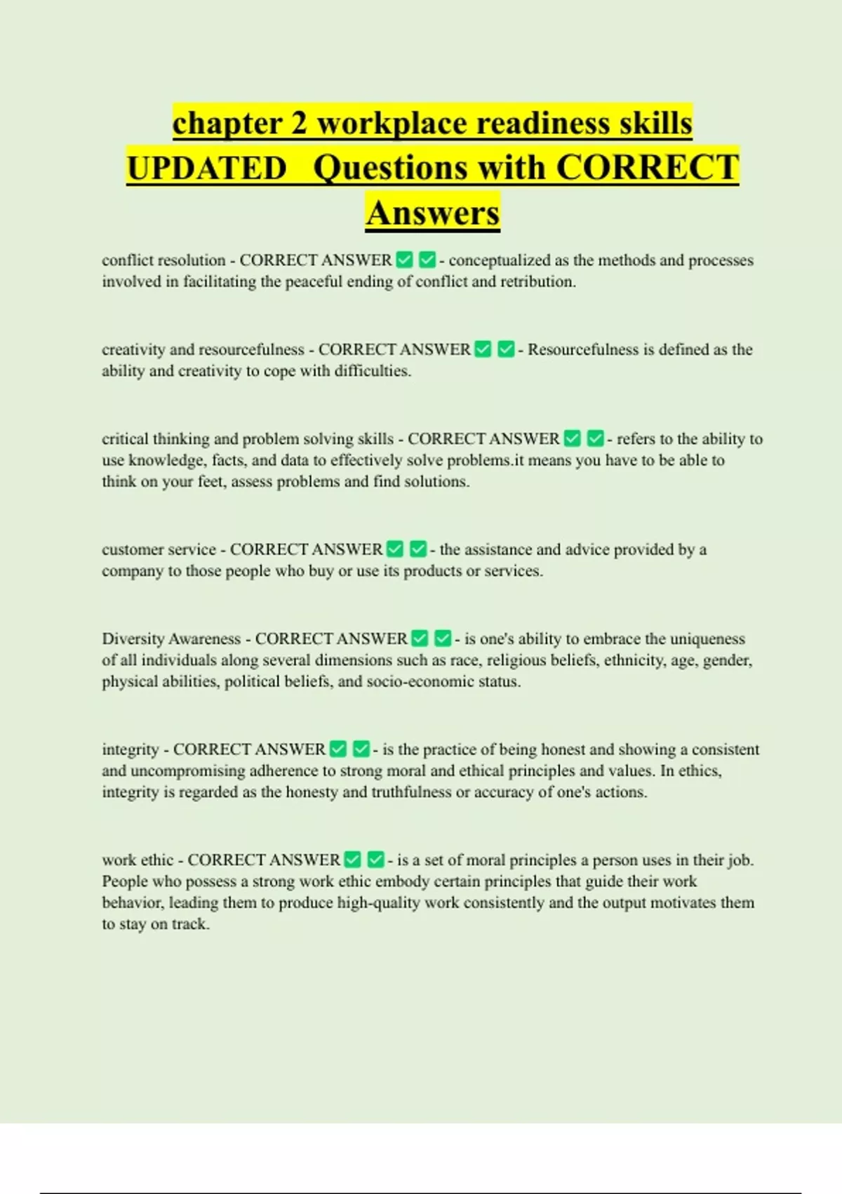 chapter 2 workplace readiness skills UPDATED Questions with CORRECT ...
