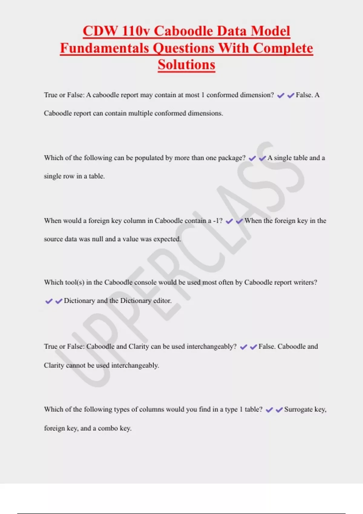 CDW 110v Caboodle Data Model Fundamentals Questions With Complete ...