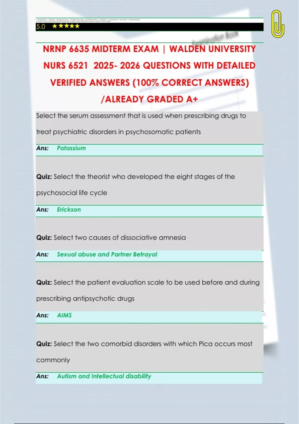 NRNP 6635 Midterm Exam Questions & Answers | Walden University Nursing 100% Verified - NRNP 6635 ...