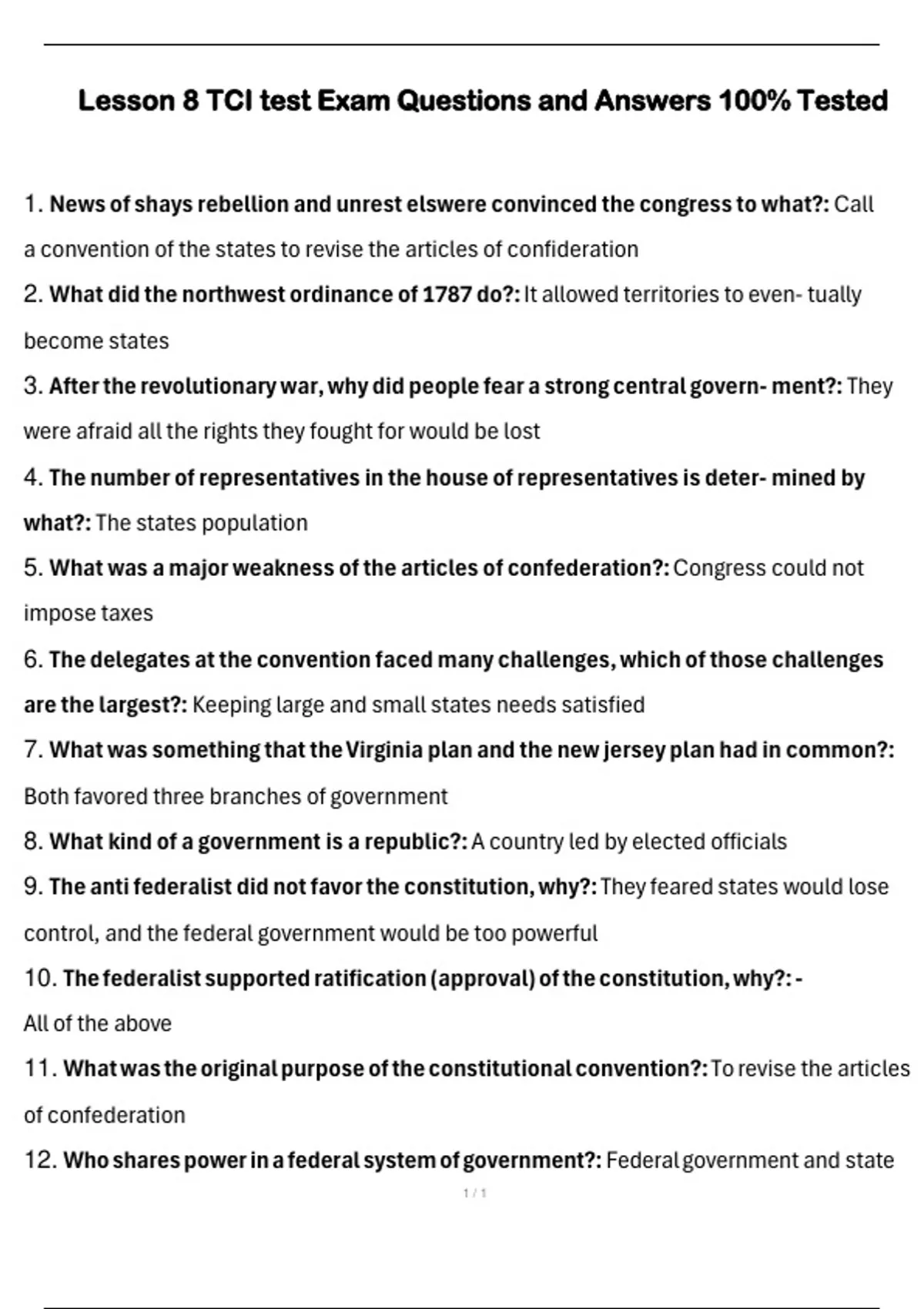 Lesson 8 TCI test Exam Questions and Answers 100% Tested - Tci - Stuvia US