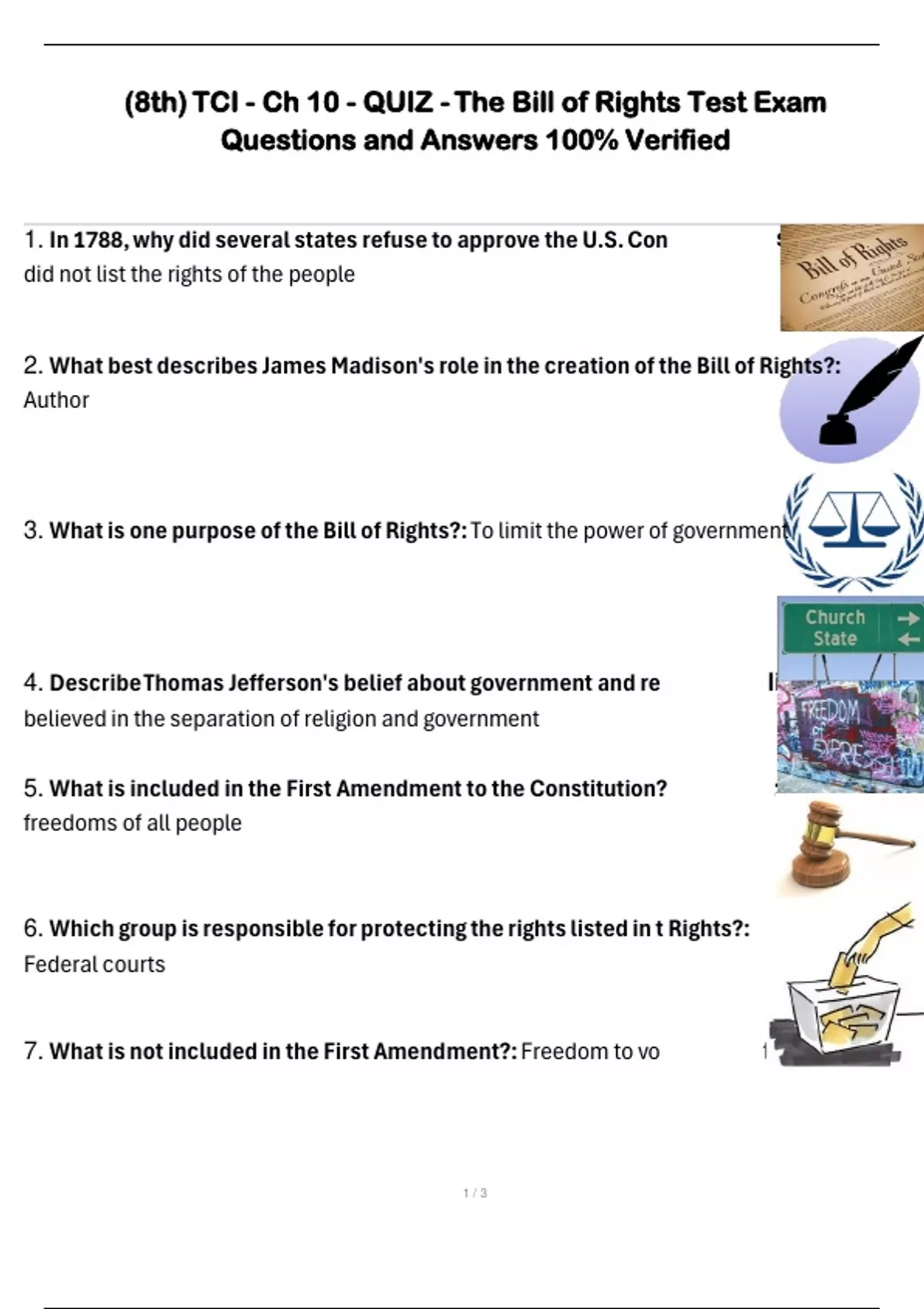(8th) TCI - Ch 10 - QUIZ - The Bill of Rights Test Exam Questions and ...