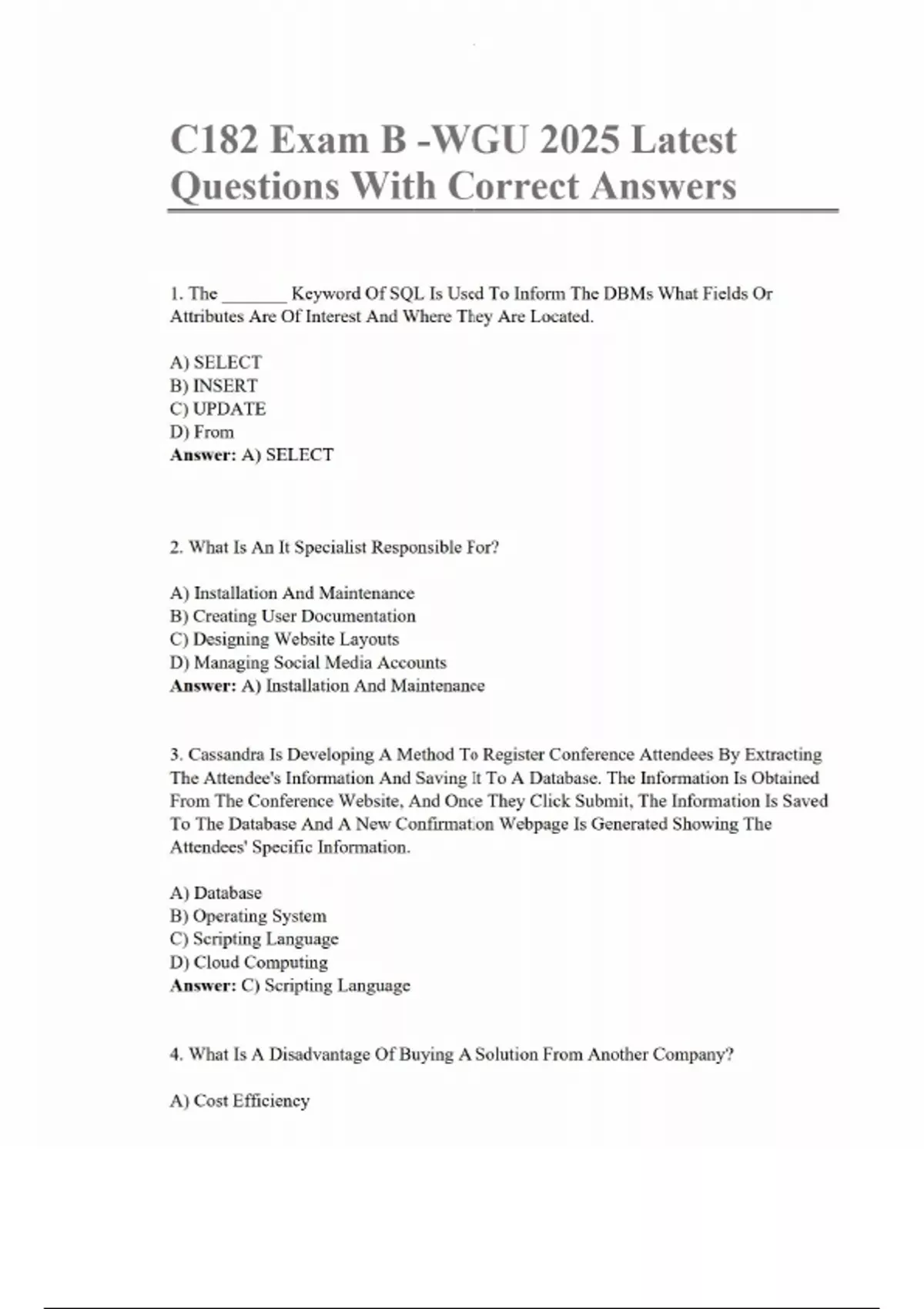 C182 Exam B -WGU 2025 Latest Questions With Correct Answers - C182 -WGU ...