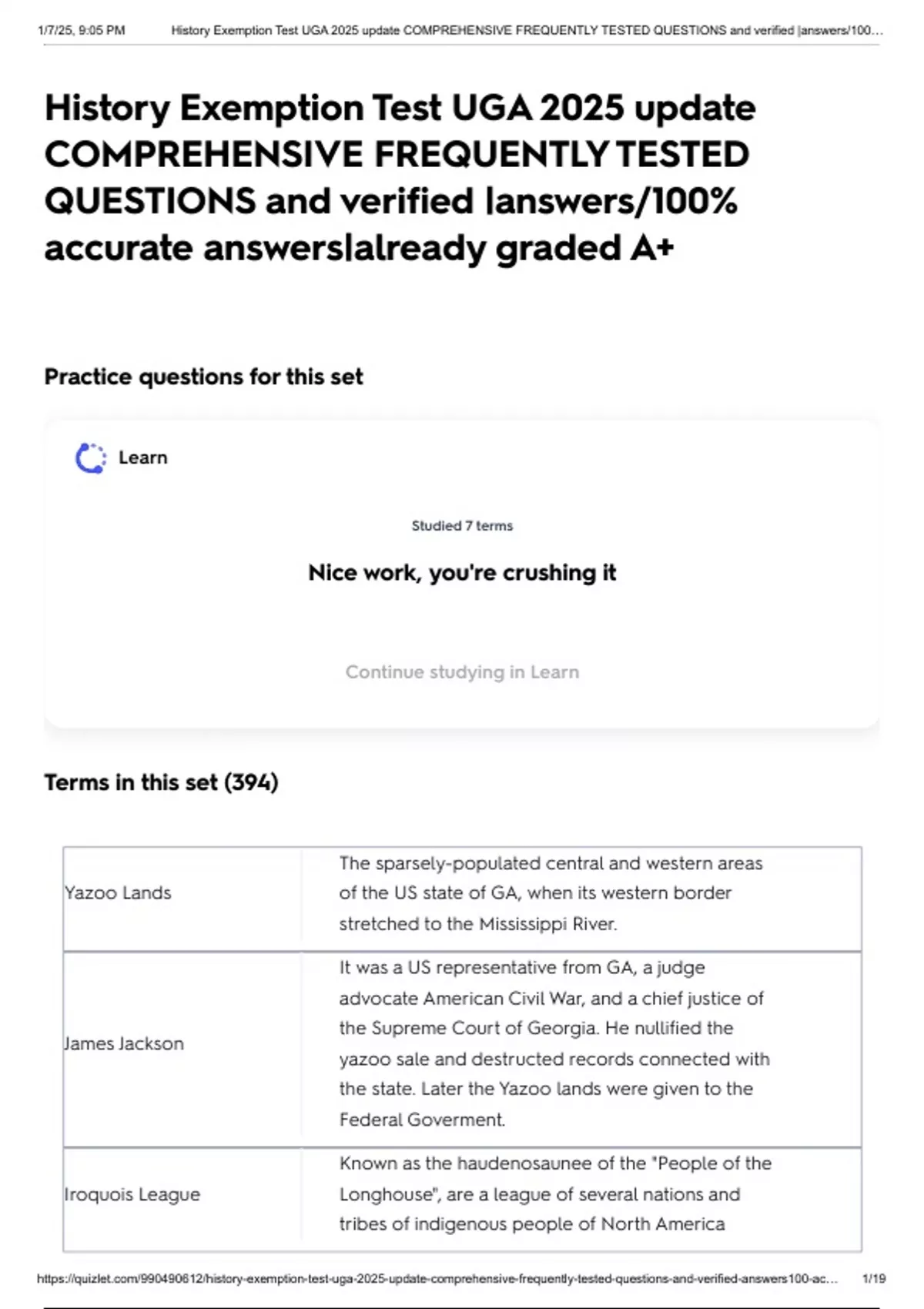 History Exemption Test UGA 2025 update COMPREHENSIVE FREQUENTLY TESTED ...