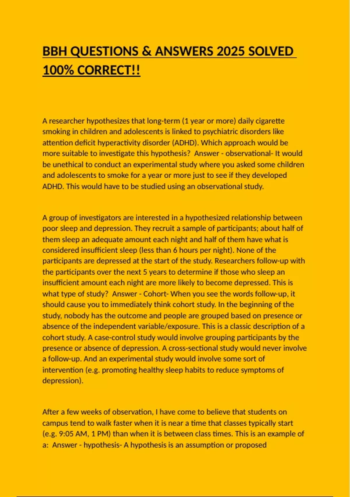 BBH QUESTIONS & ANSWERS 2025 SOLVED 100% CORRECT!! - BBH - Stuvia US