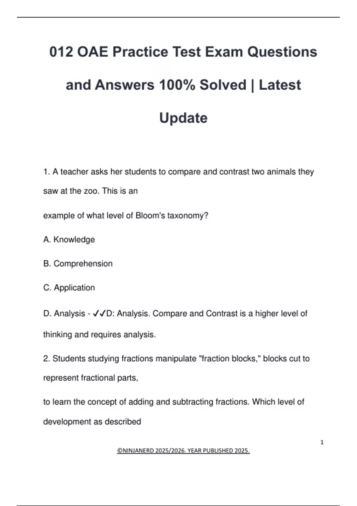 OAE EXAM PACKAGE DEAL QUESTIONS AND VERIFIED DETAILED ANSWERS | 100% ...