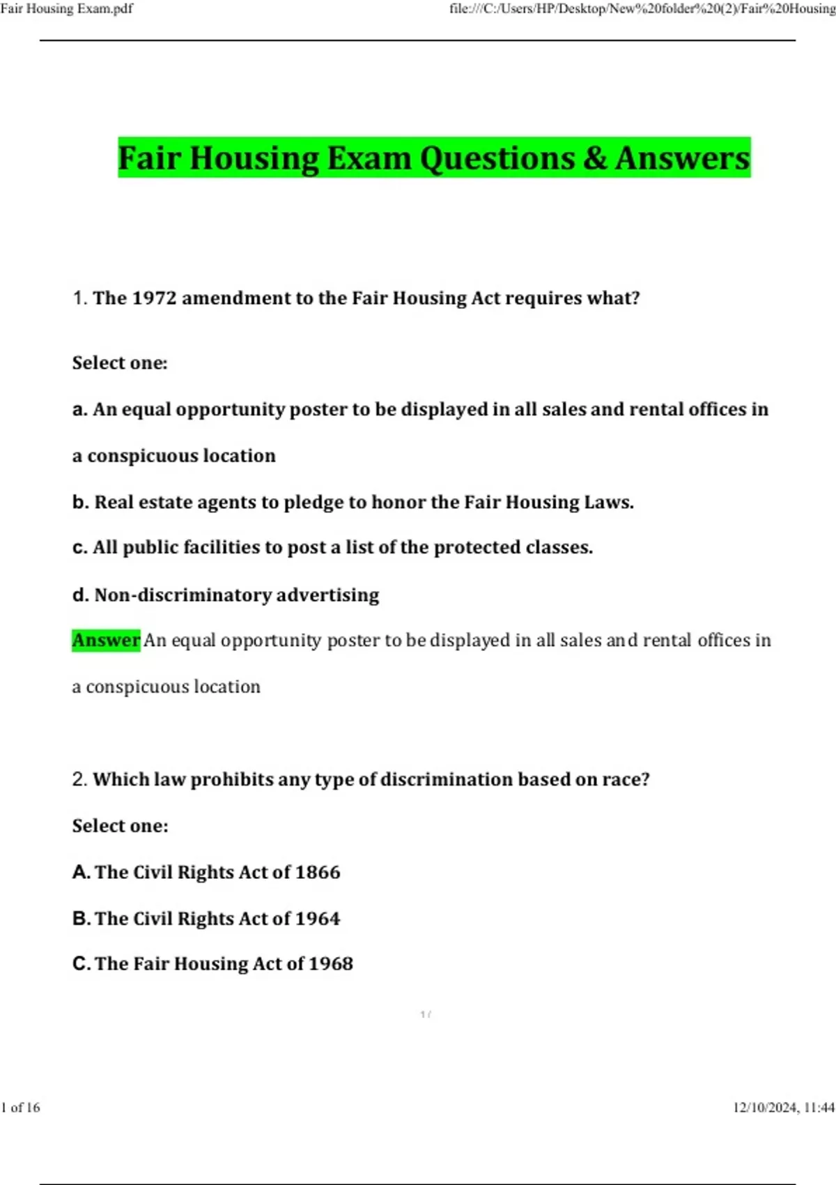 HUD BUNDLED EXAMS HUD Certification Exam / HUD Housing Counselor Exam ...