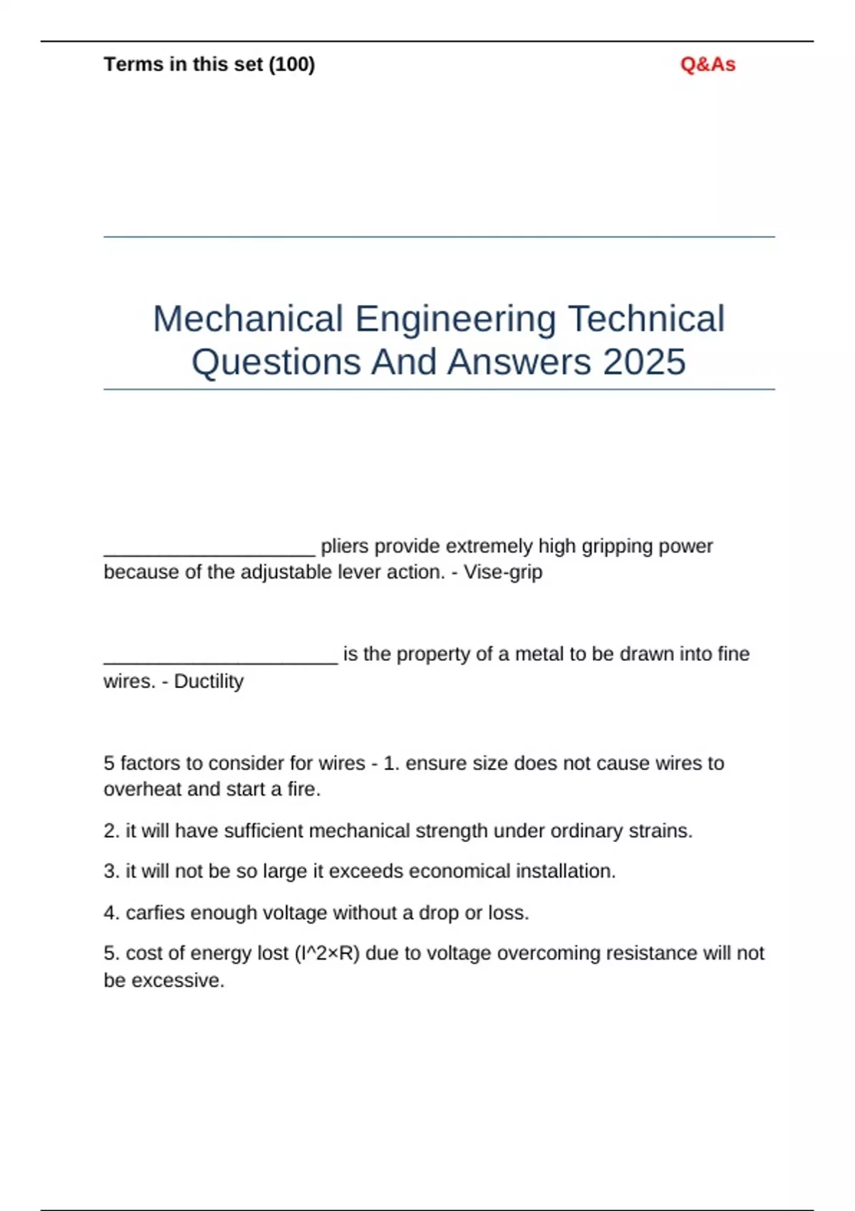 Mechanical Engineering Technical Questions And Answers 2025 ...
