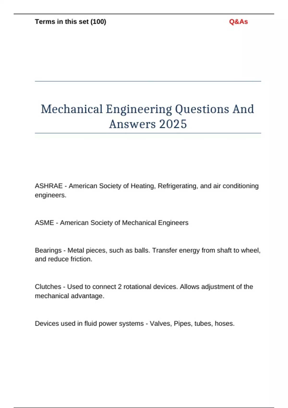 Mechanical Engineering Questions And Answers 2025 - Mechanical ...