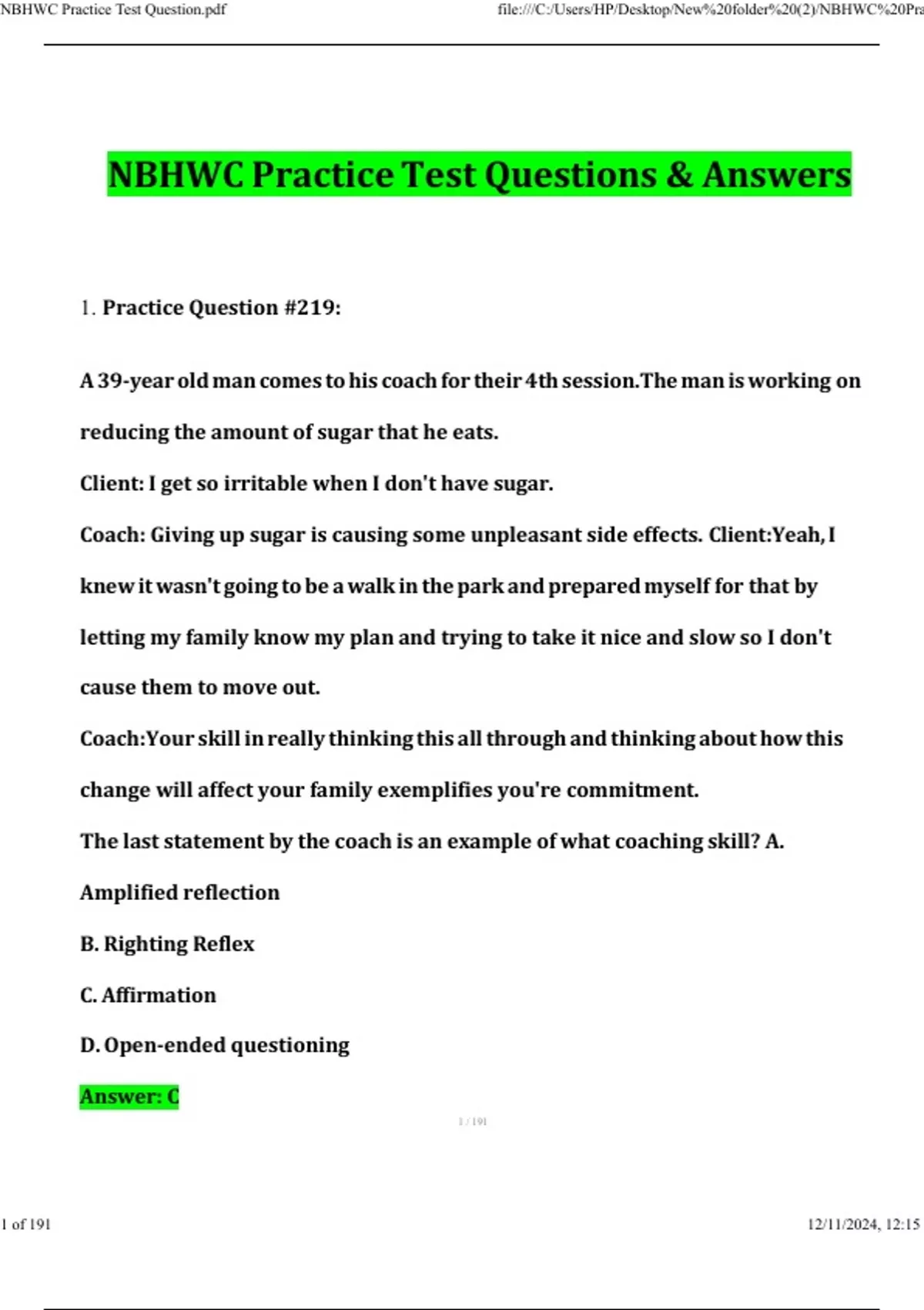 NBHWC Practice Test 2025 Questions and Answers (2025 / 2026) (Verified ...