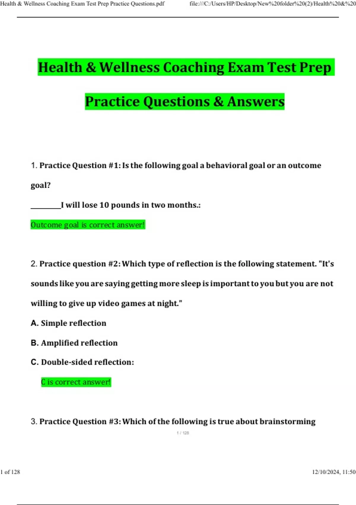 NBHWC Health & Wellness Coaching Exam Test Prep Practice 2025 Questions ...