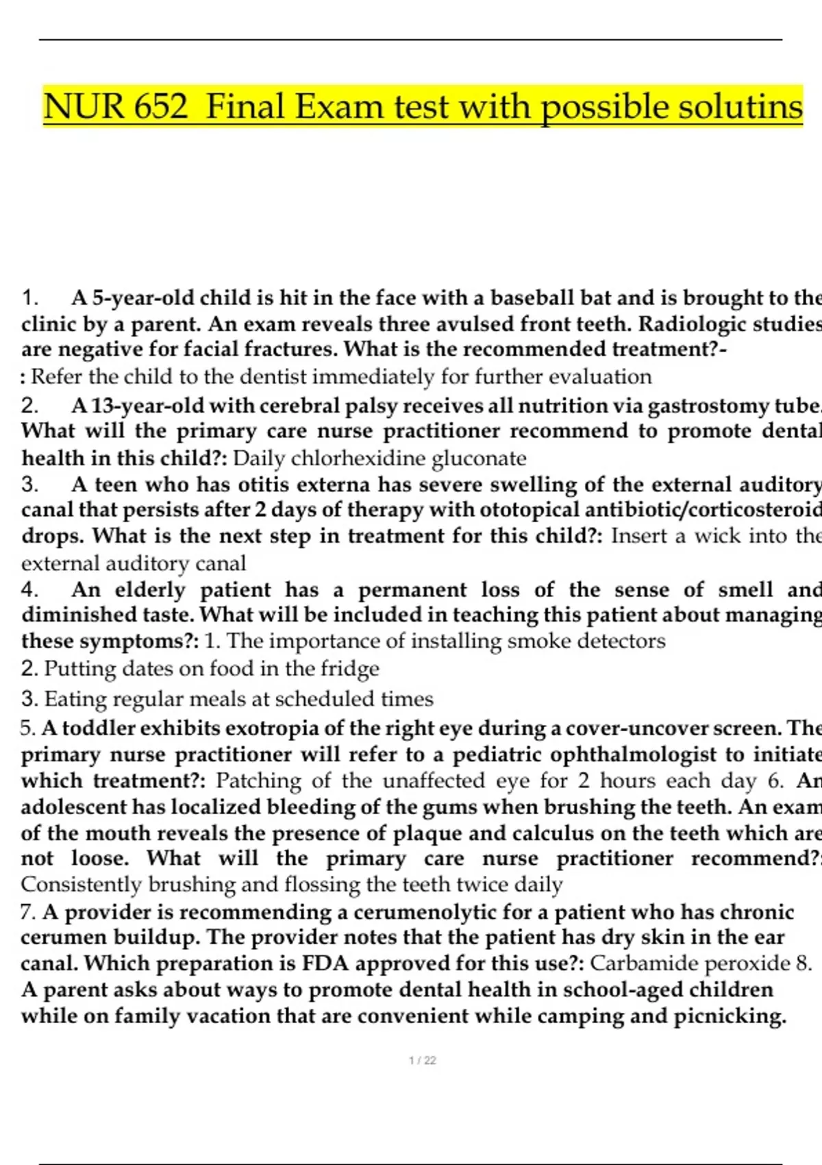 NUR 652 Final Exam Study Questions with Answers All Correct 2023 ...