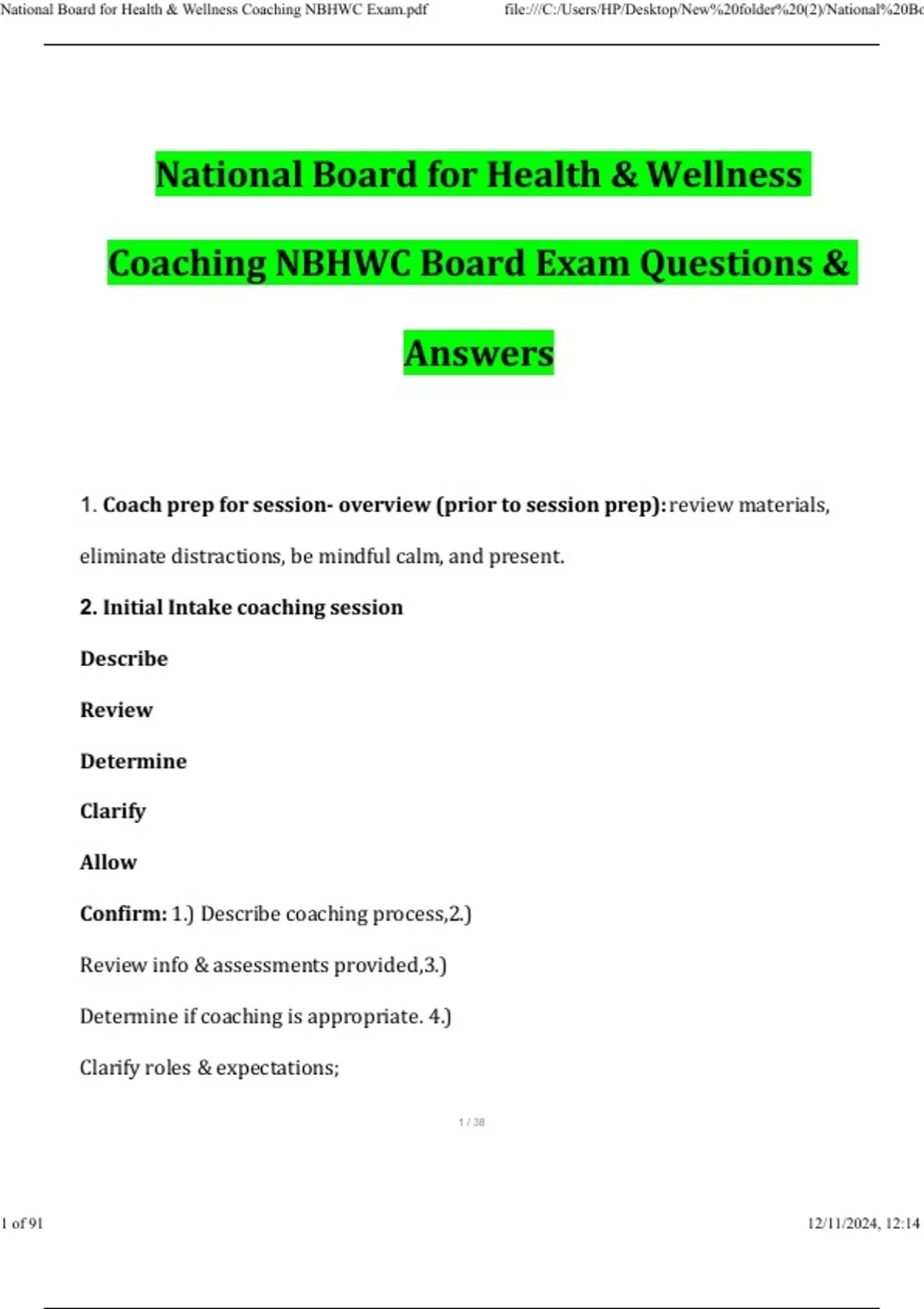 National Board for Health & Wellness Coaching NBHWC Exam Latest 2025 ...