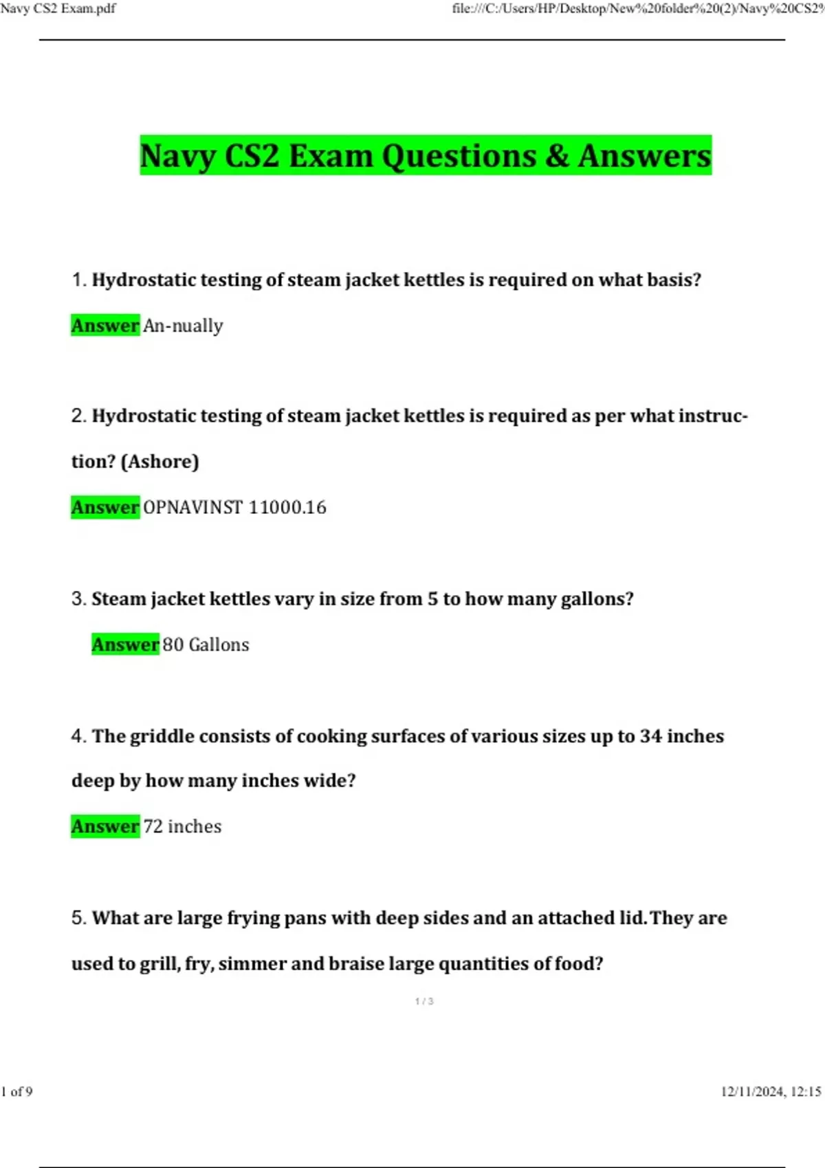 Navy CS2 Exam 2025 Questions and Answers (2025 / 2026) (Verified Answers) - Navy CS2 - Stuvia US