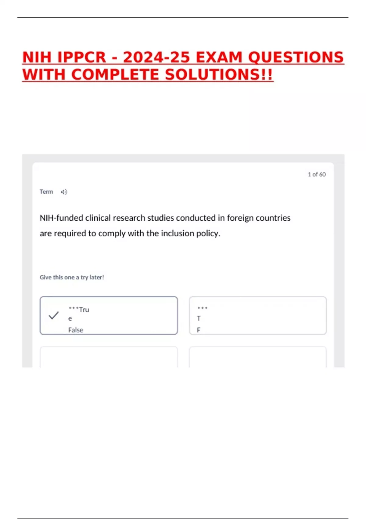 NIH IPPCR - 2024-25 EXAM QUESTIONS WITH COMPLETE SOLUTIONS!! - NIH IPPCR - Stuvia US