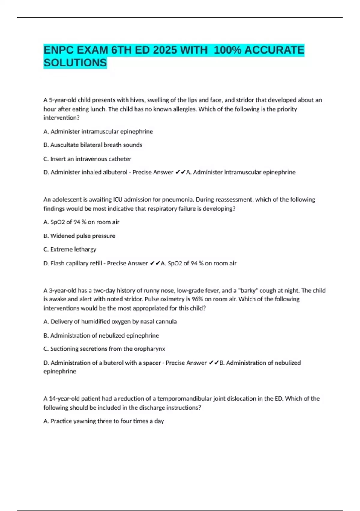 ENPC EXAM 6TH ED 2025 WITH 100% ACCURATE SOLUTIONS - ENPC - Stuvia FR