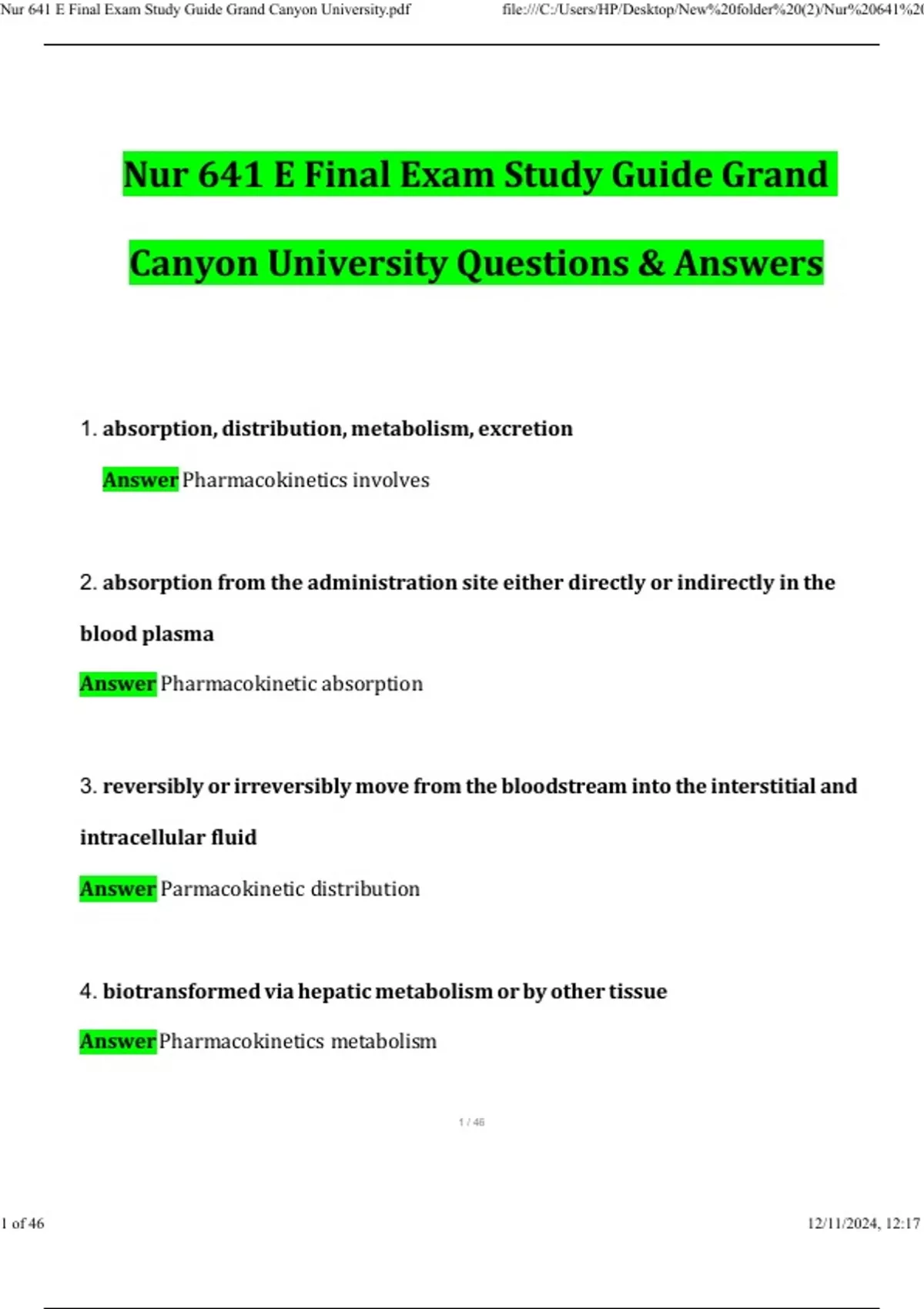 Nur 641 E Final Exam Study Guide Grand Canyon University 2025 Questions and Answers (2025 / 2026 ...