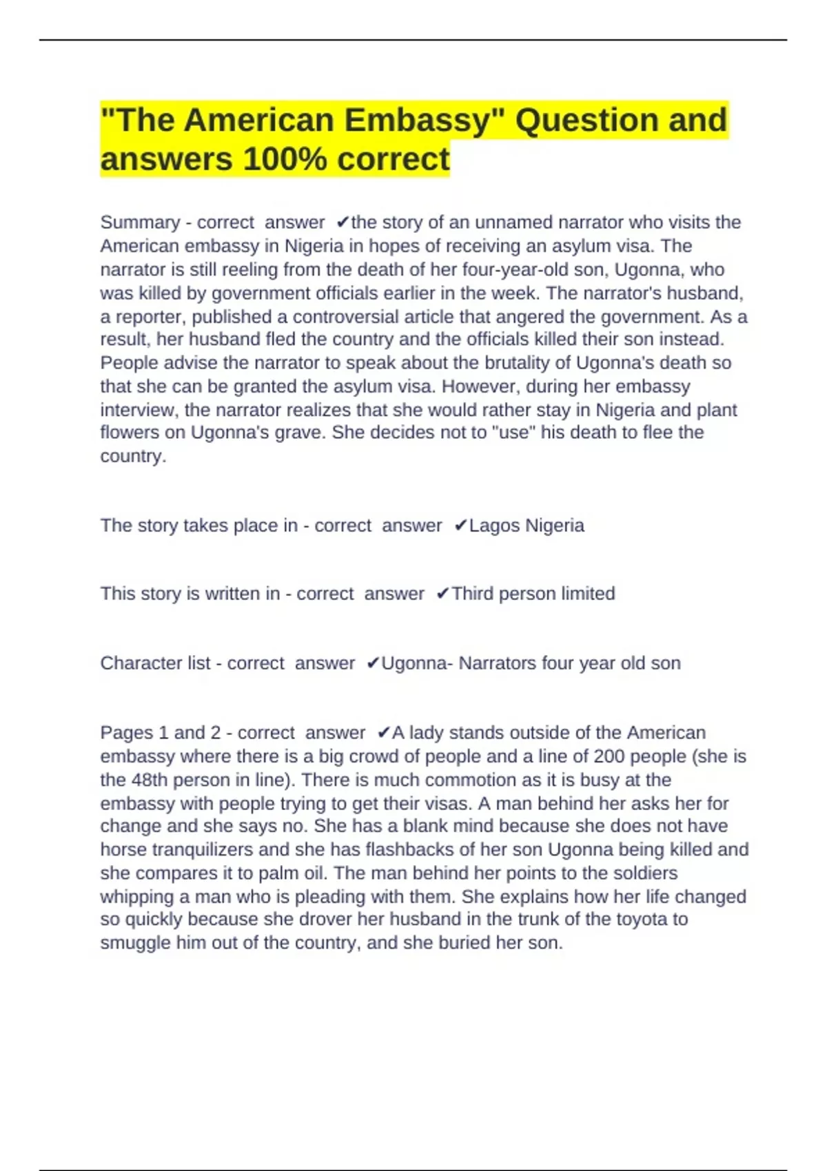 "The American Embassy" Question and answers 100% correct - USABO ...