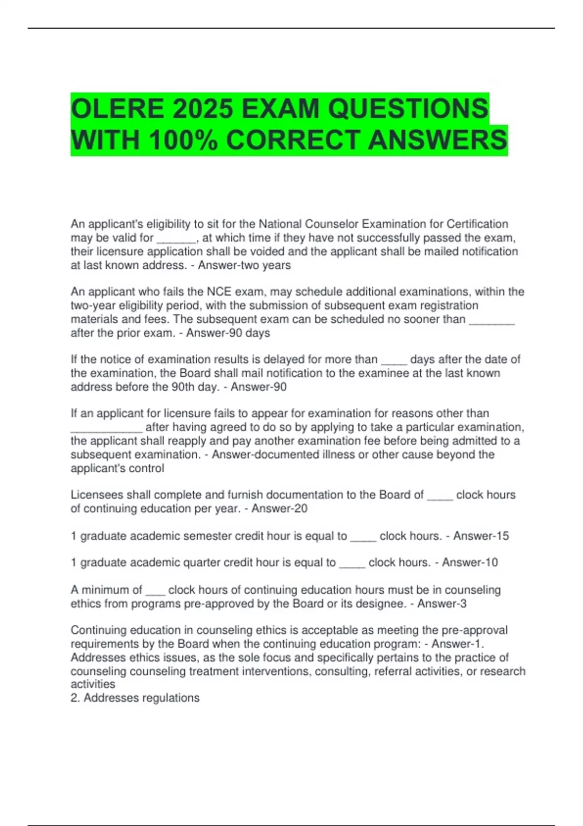 OLERE 2025 EXAM QUESTIONS WITH 100% CORRECT ANSWERS - OLERE - Stuvia US