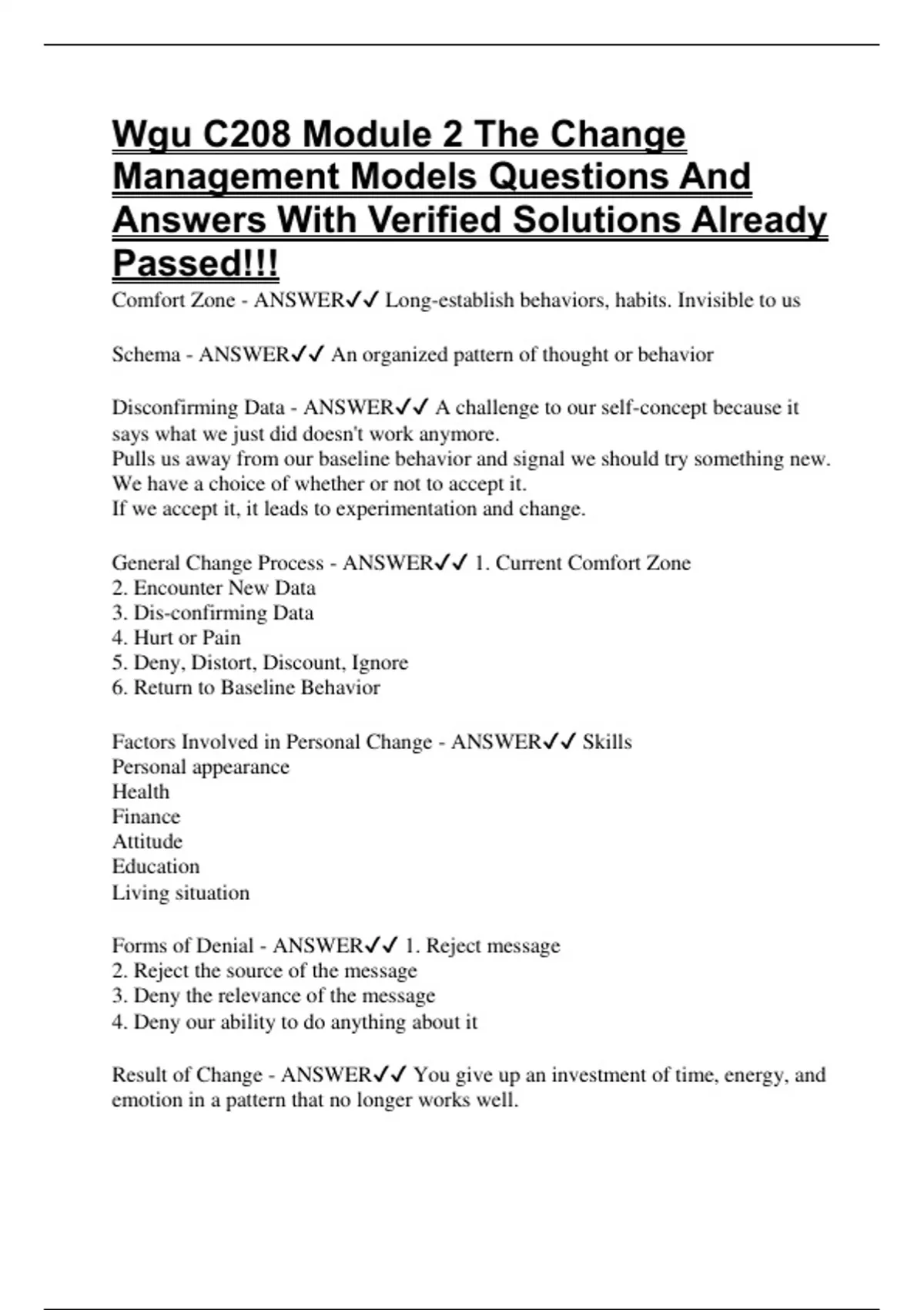 Wgu C208 Module 2 The Change Management Models Questions And Answers ...