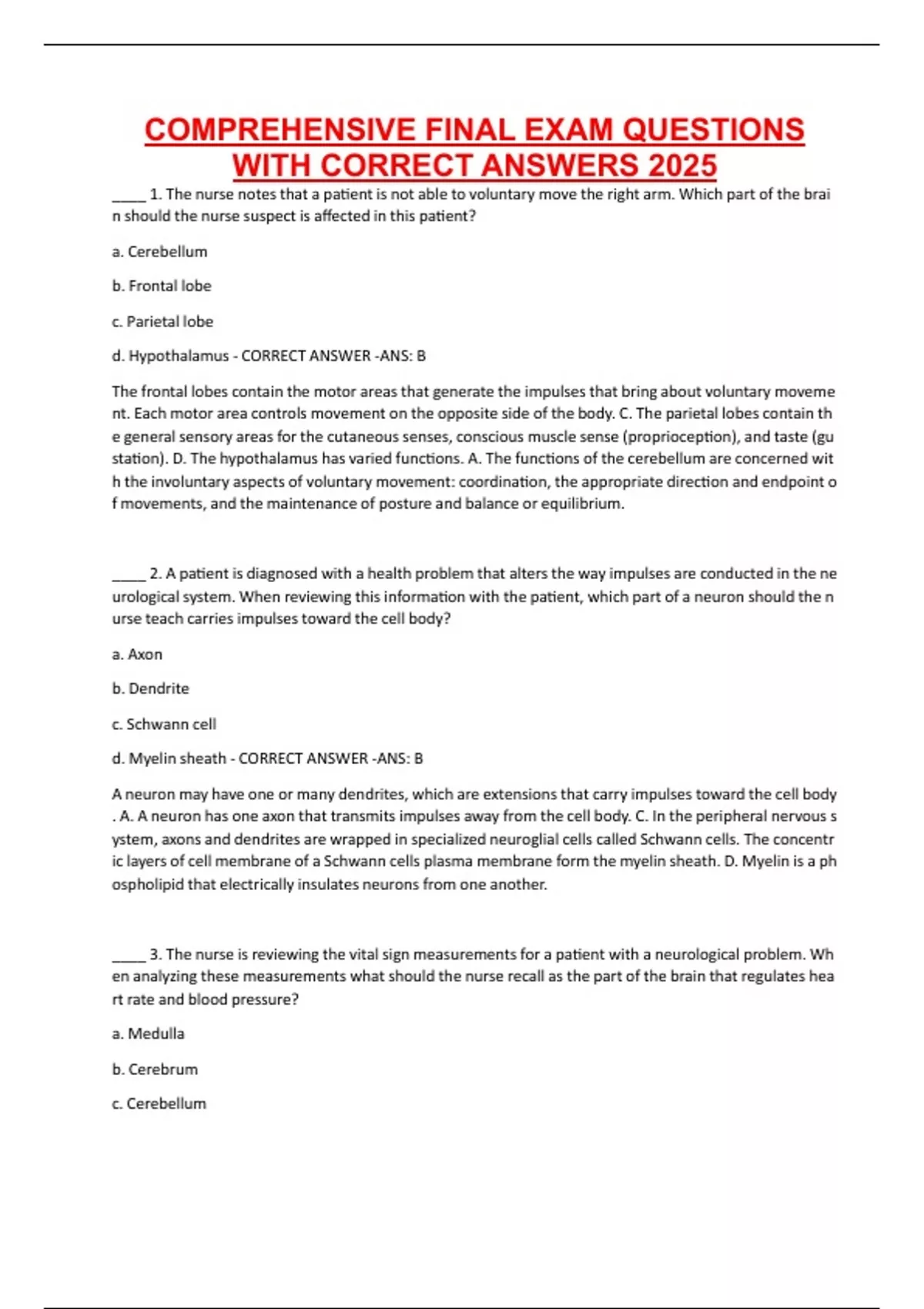 COMPREHENSIVE FINAL EXAM QUESTIONS WITH CORRECT ANSWERS 2025 - Balanced ...