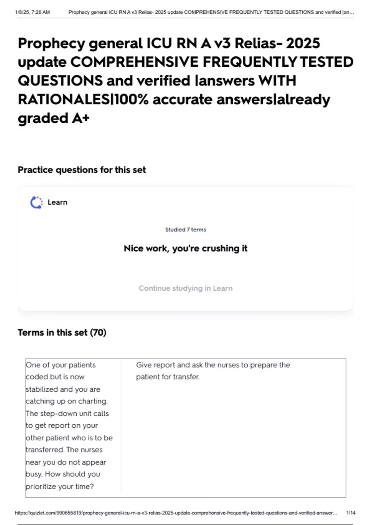 Prophecy general ICU RN A v3 Relias- 2025 update COMPREHENSIVE ...