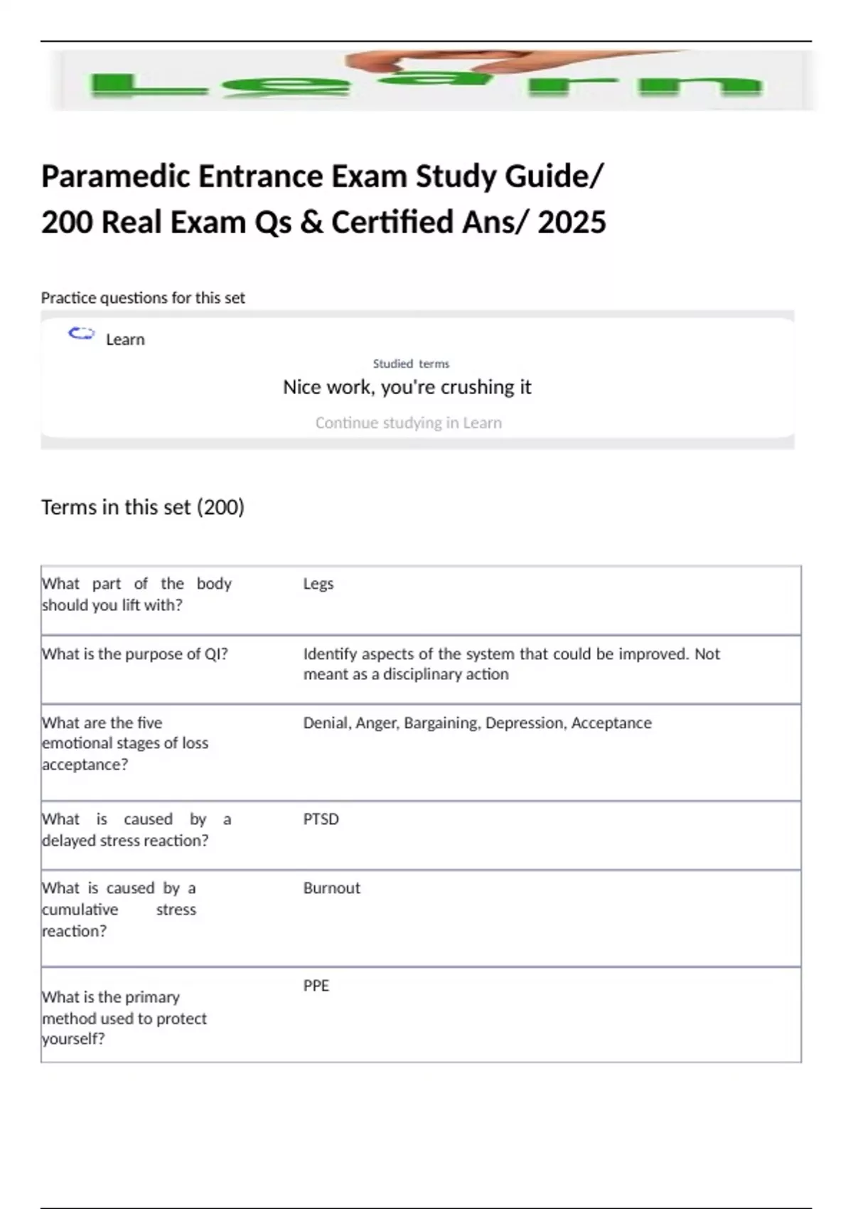 Paramedic Entrance Exam Study Guide/ 200 Real Exam Qs & Certified Ans ...