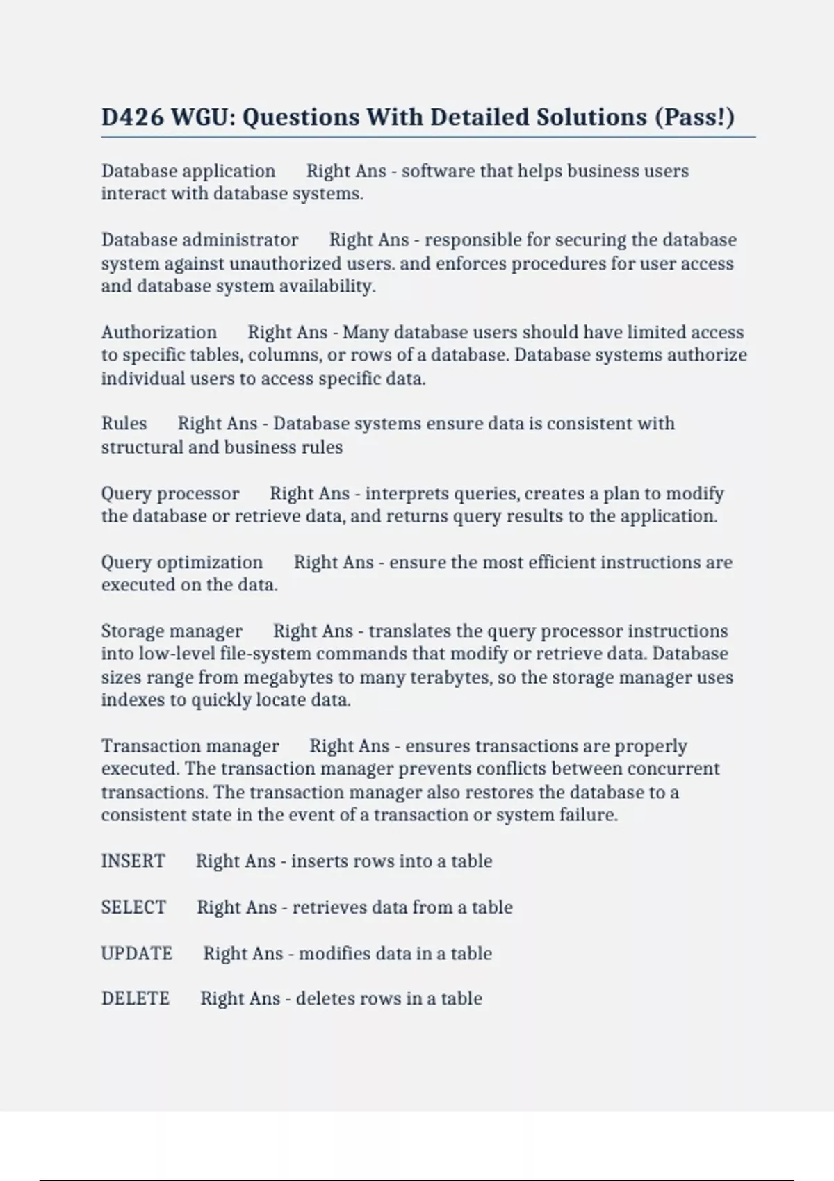 D426 WGU: Questions With Detailed Solutions (Pass!) - WGU D426 - Stuvia US