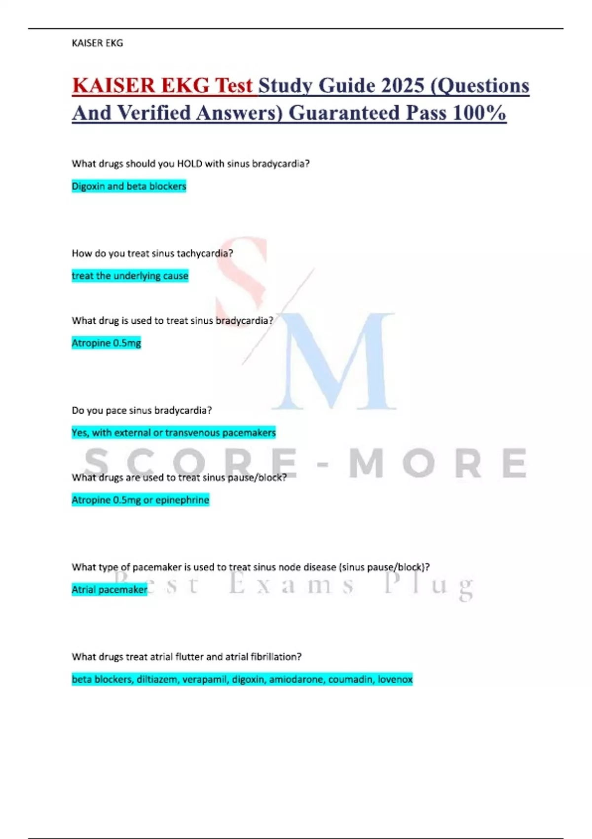 KAISER EKG Test Study Guide 2025 (Questions And Verified Answers ...