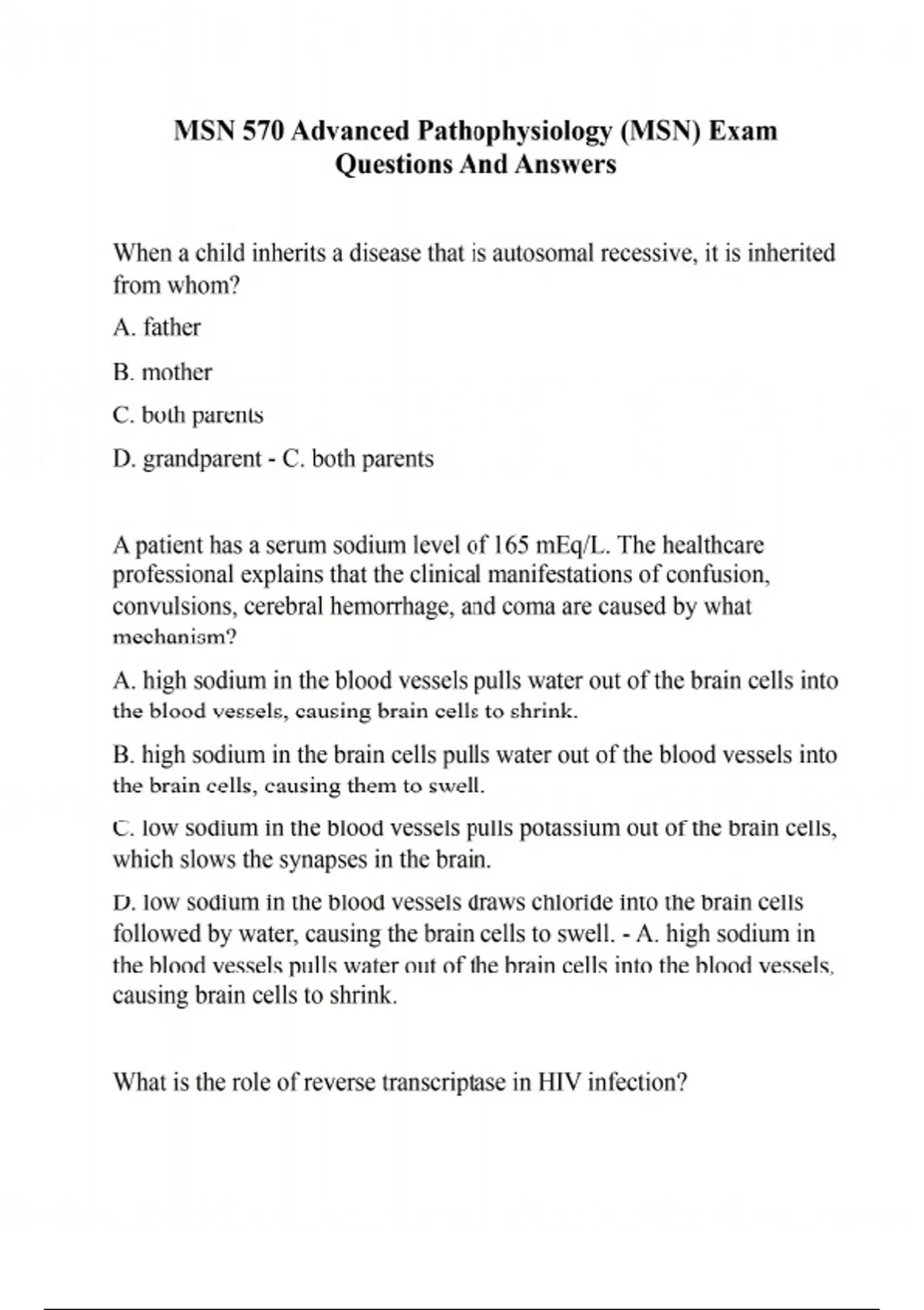 MSN 570 Advanced Pathophysiology (MSN) Exam Questions And Answers - MSN ...