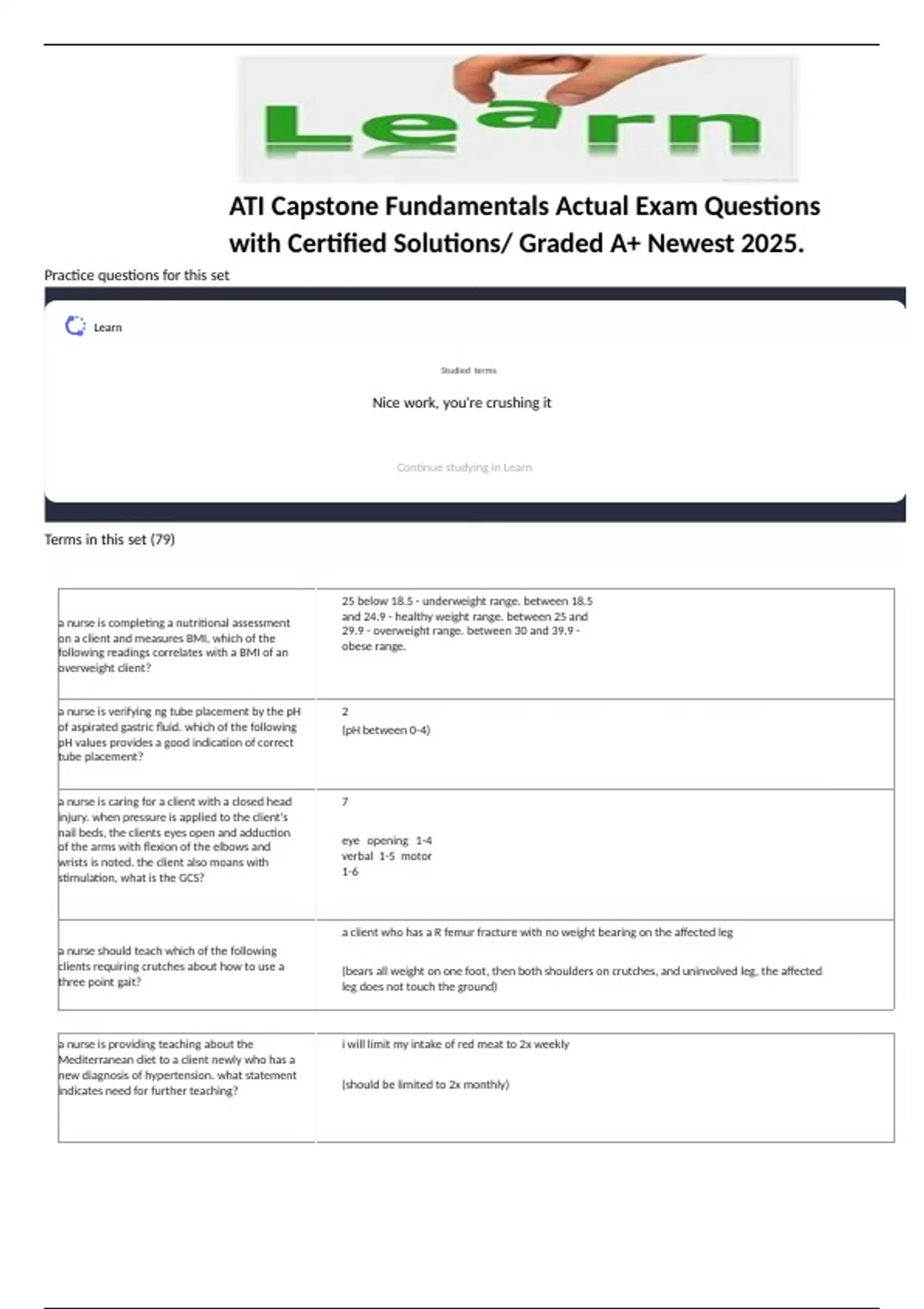 ATI Capstone Fundamentals Actual Exam Questions with Certified ...