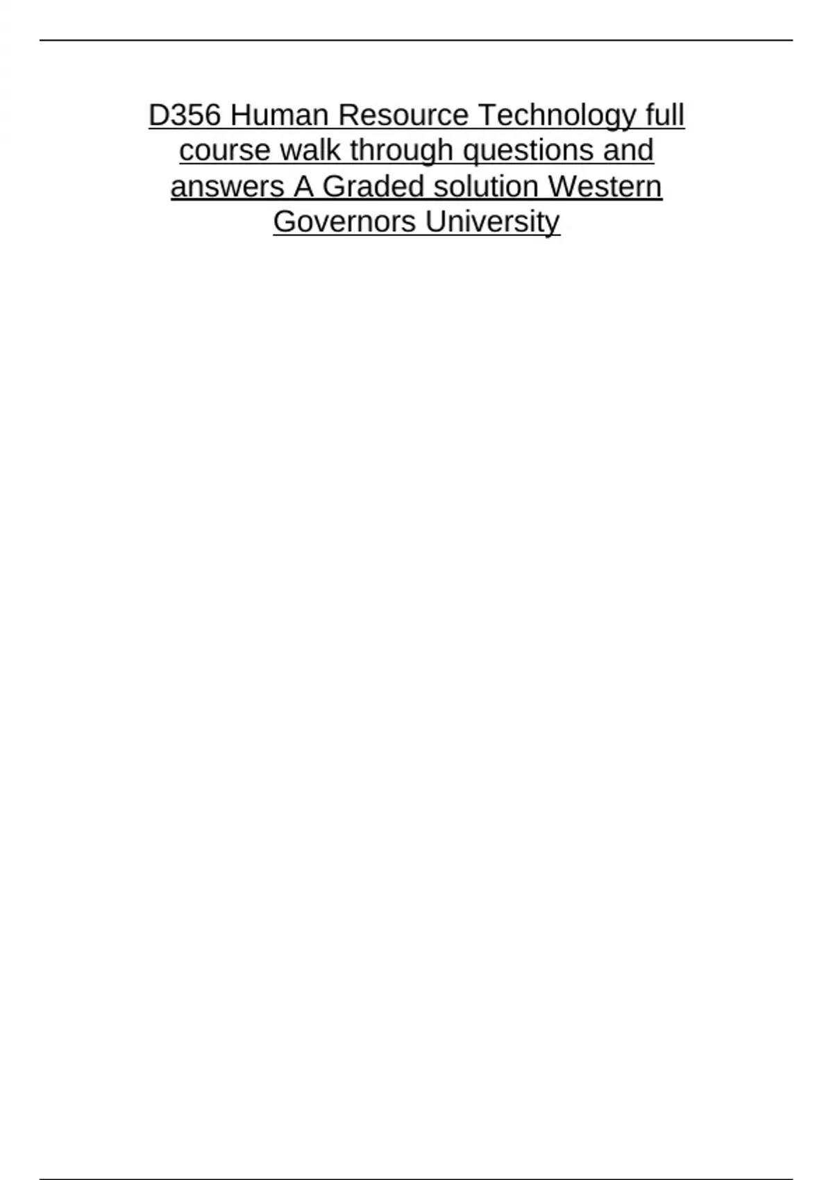 D356 Human Resource Technology full course walk through questions and ...