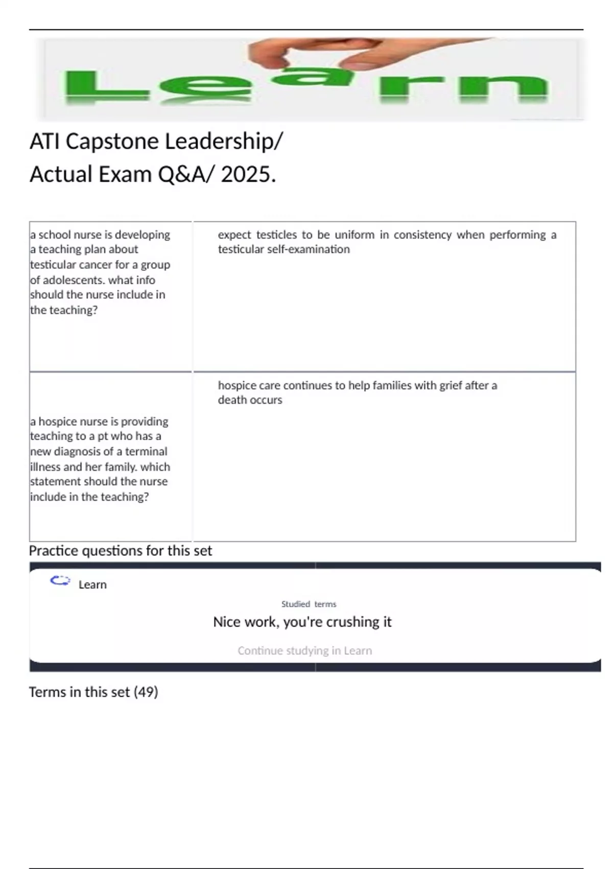 ATI Leadership Practice Questions Compilation Package - Stuvia US