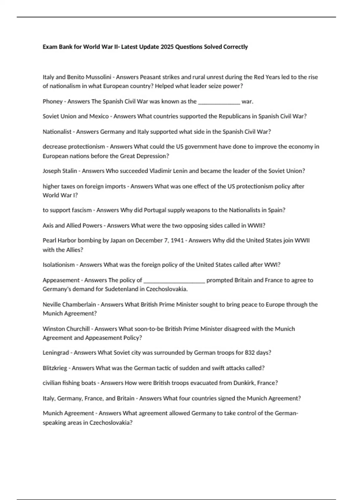 Exam Bank for World War II- Latest Update 2025 Questions Solved ...