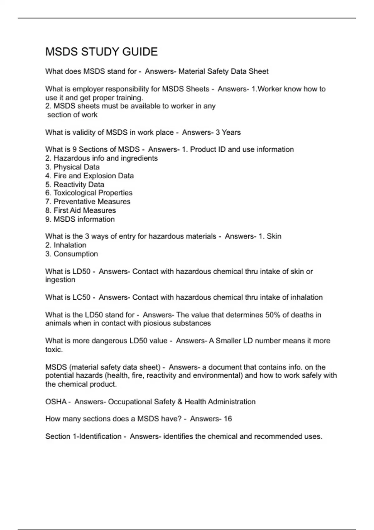 MSDS STUDY GUIDE - MSDS - Stuvia US